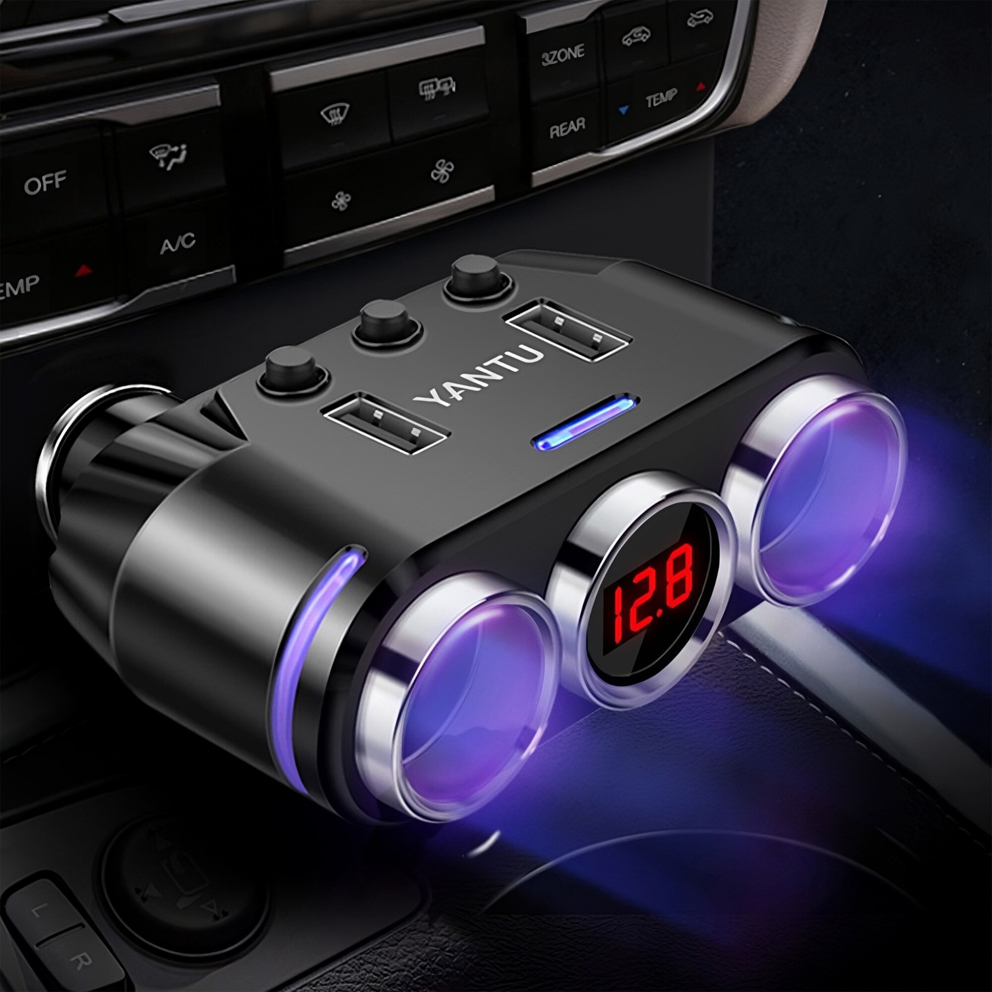 Multiplicator Priza Bricheta Auto cu Incarcare Rapida, 2xUSB, 100W, 10A ...