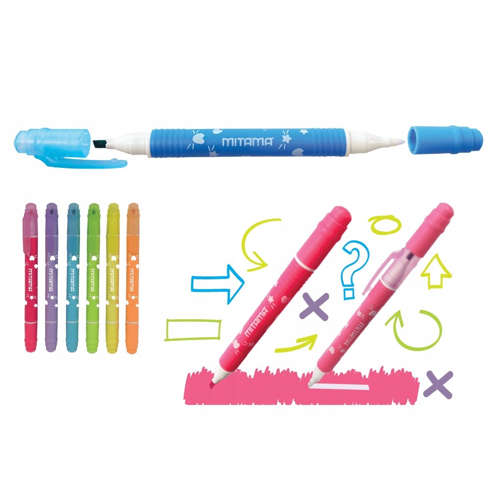 Set 6 Markere Mitama, cu capat radiera, 6 culori fluorescente - eMAG.ro
