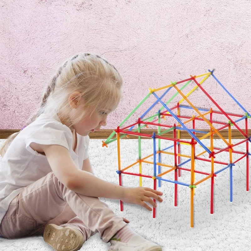 Set Creativ de Constructie cu Paie, 400 Elemente, Flexibile Si ...