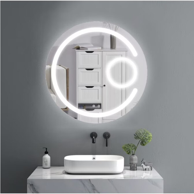 Oglinda baie rotunda iluminare Led-70 cm cu lupa cosmetica, functie ...