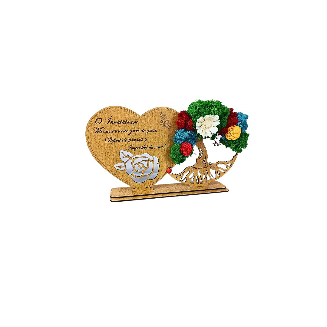 Tablou cu licheni stabilizati naturali, inima personalizata cu mesaj ...