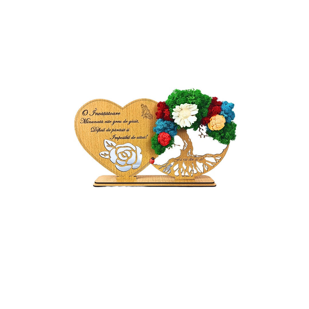 Tablou cu licheni stabilizati naturali, inima personalizata cu mesaj ...