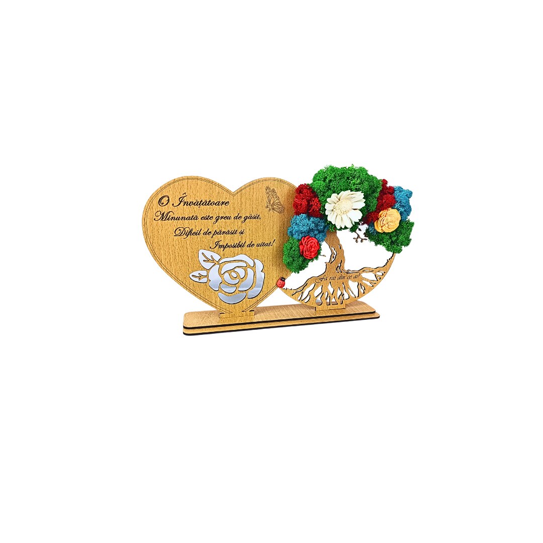 Tablou cu licheni stabilizati naturali, inima personalizata cu mesaj ...