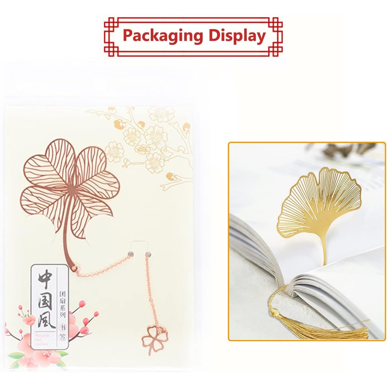 Set 4 Semn de carte metalic, JENUOS®, Floare de lotus, ginkgo biloba ...