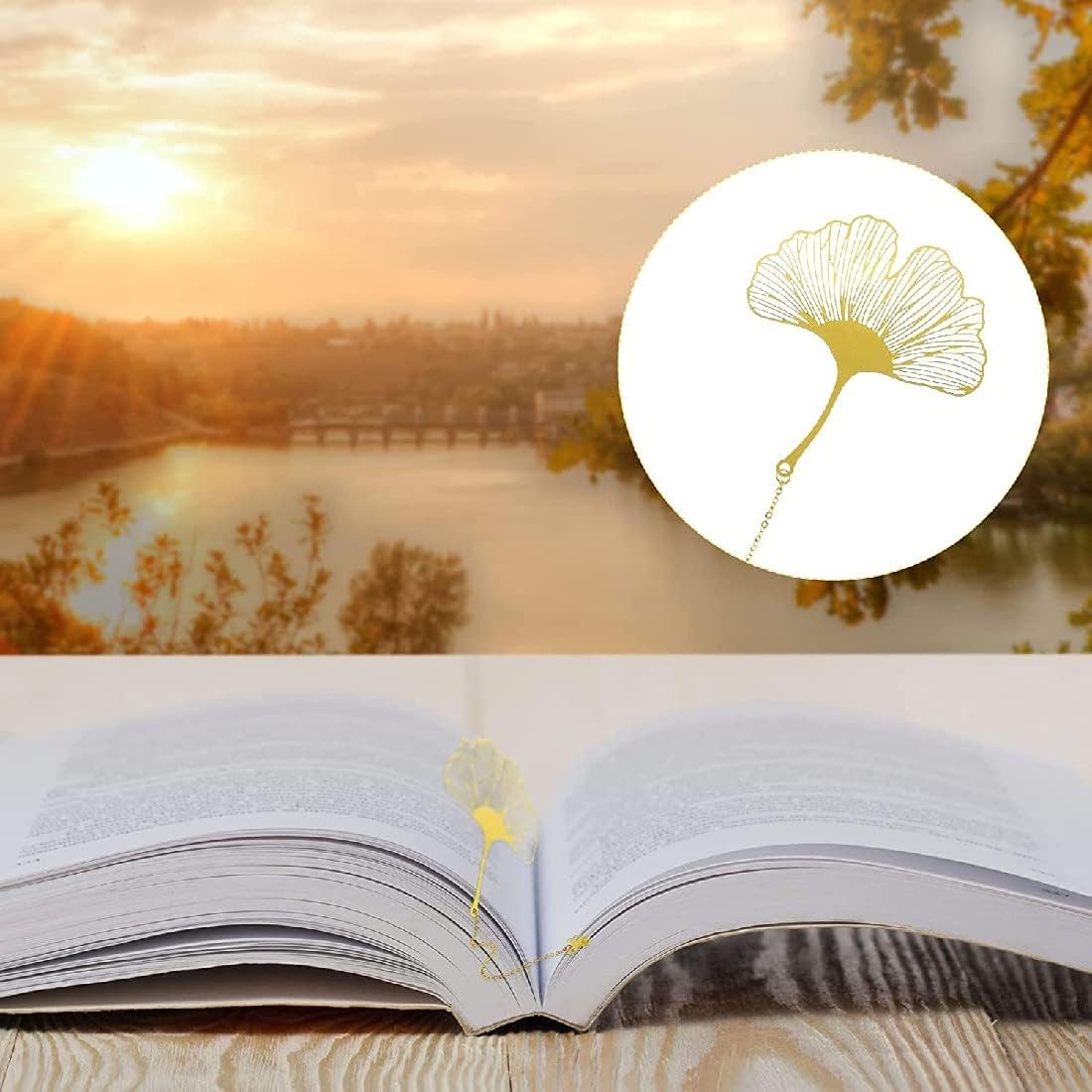 Set 4 Semn de carte metalic, JENUOS®, Floare de lotus, ginkgo biloba ...