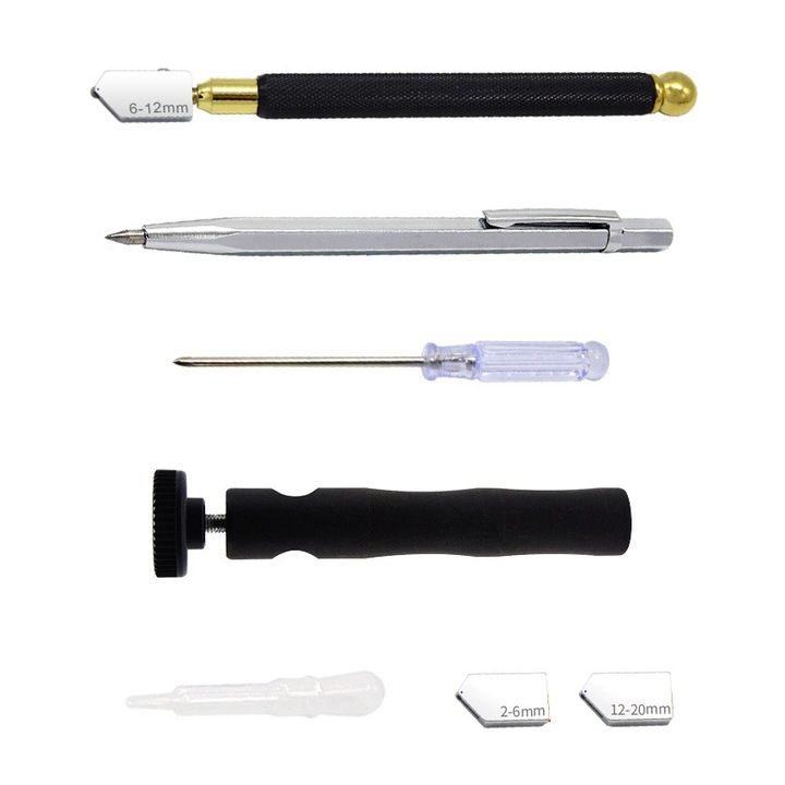 Kit cutit pentru taiat sticla, Chucai, 7 piese, 2-20mm, Multicolor ...