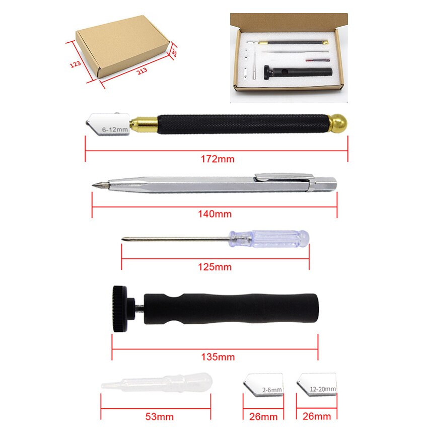 Kit cutit pentru taiat sticla, Chucai, 7 piese, 2-20mm, Multicolor ...