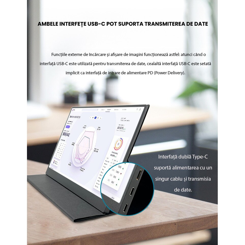 Monitor Portabil 15.6'' LED, HV 178°, VV 85°, 1920X1080 px, FHD IPS HDR ...