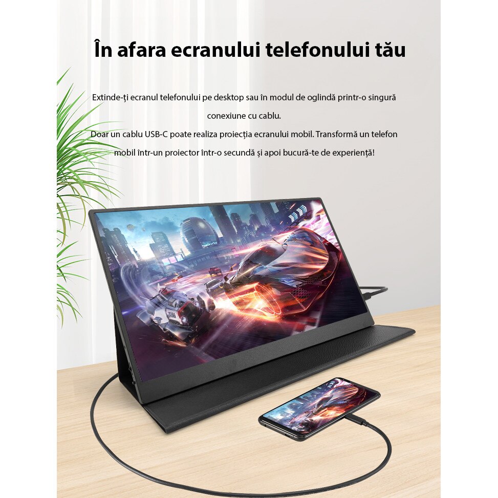 Monitor Portabil 15.6'' LED, HV 178°, VV 85°, 1920X1080 px, FHD IPS HDR ...