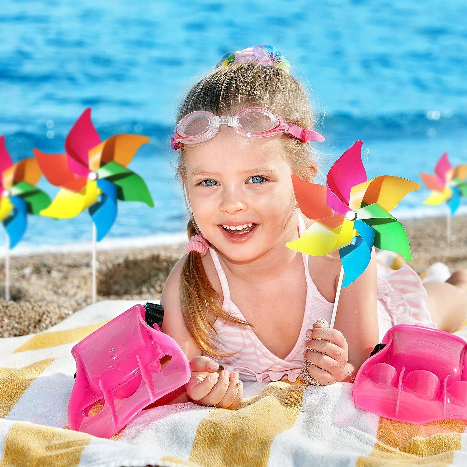 Set 4 mori de vant pentru copii, Sunmostar, Plastic, 3 ani+, Multicolor ...