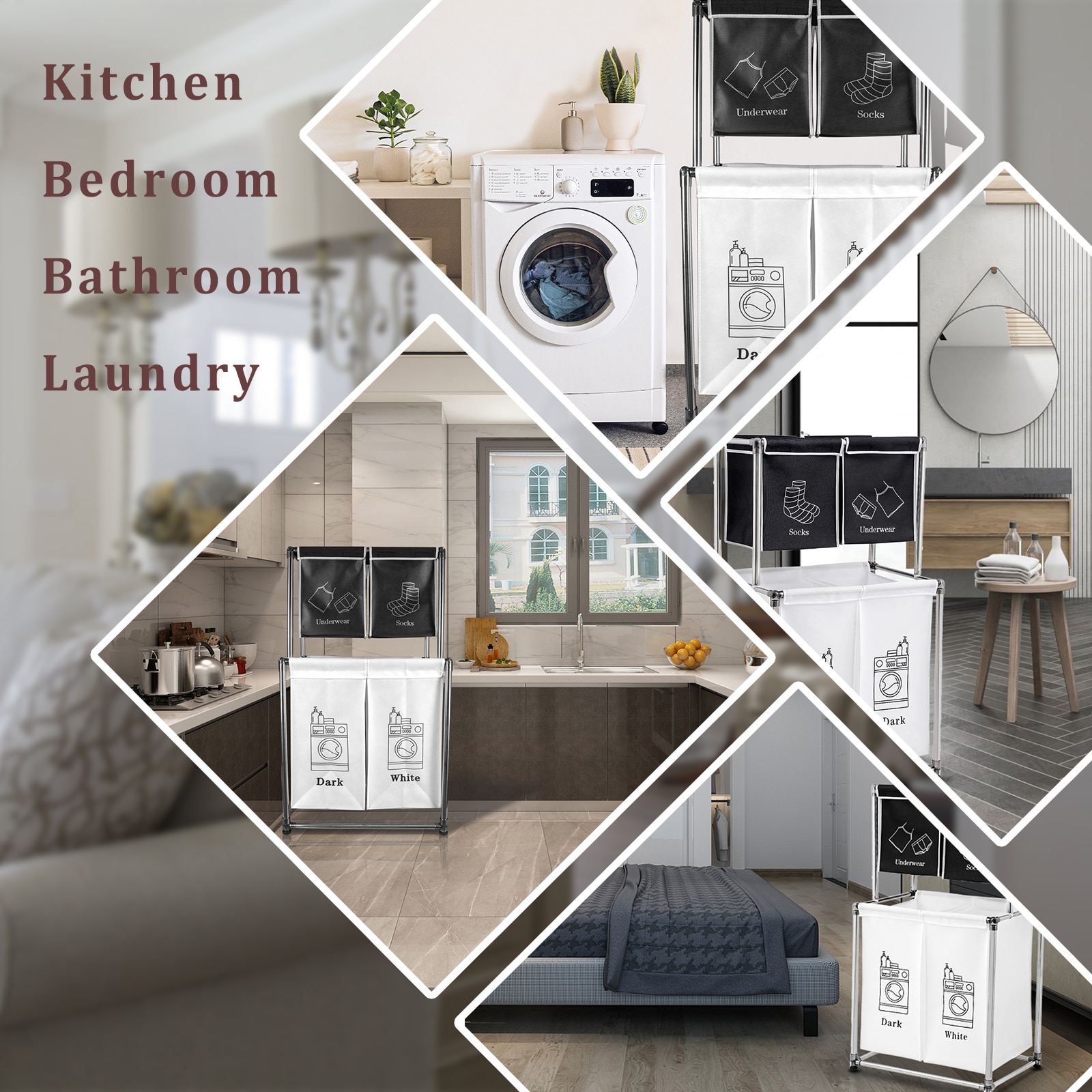 Cos de rufe cu 2 nivele de clasificare, patru saci detasabili, design ...