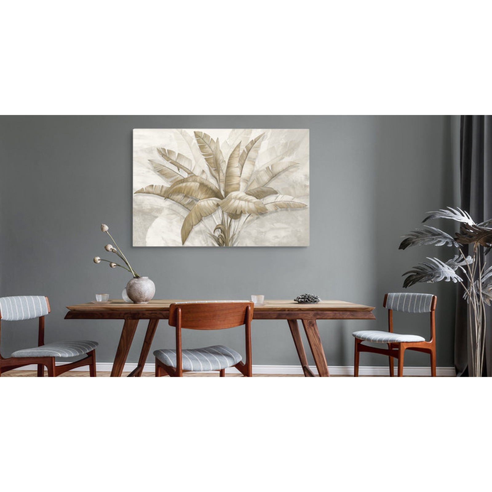 Tablou Canvas pentru Living Frunze Tropicale Bej 120x80cm Abstract ...