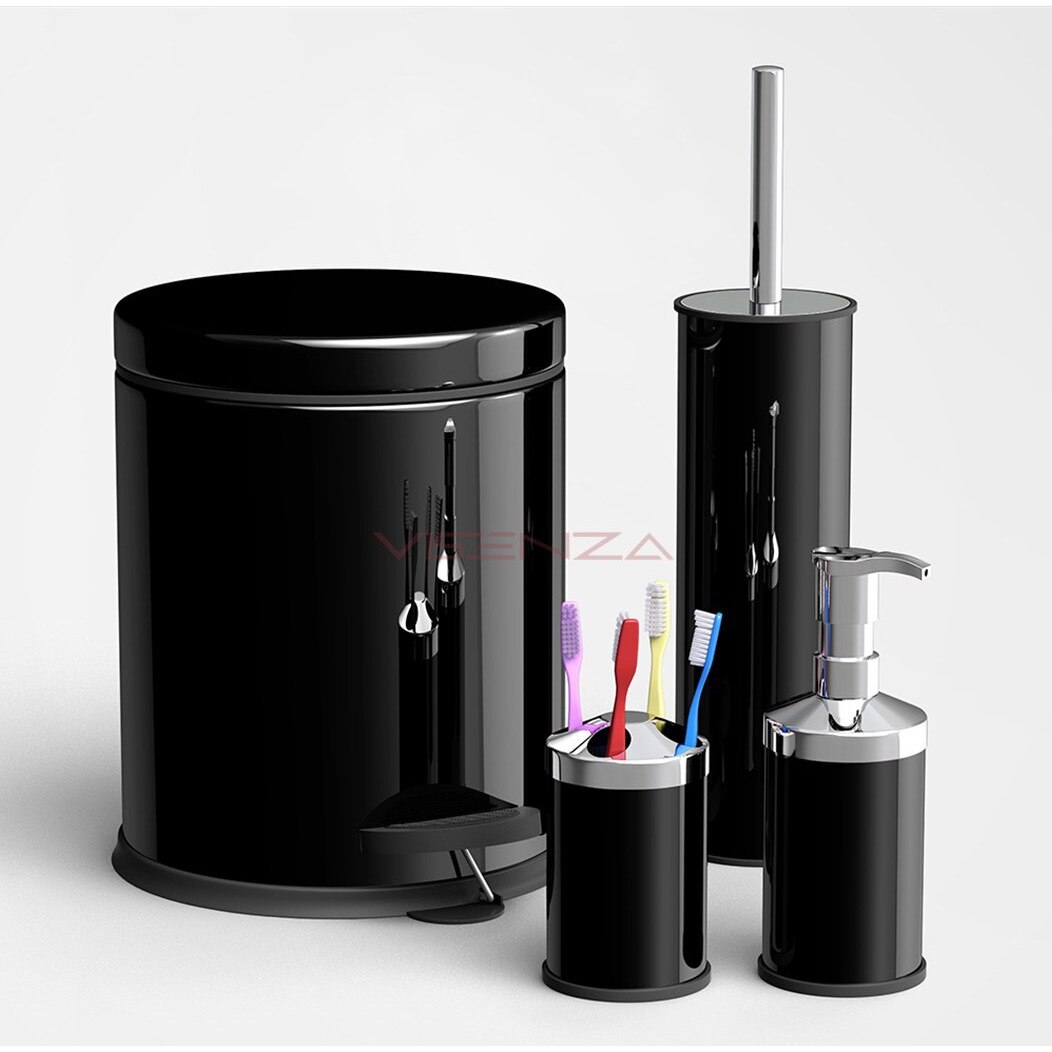 Set cos de gunoi cu pedala inox 5 L + perie WC negru - eMAG.ro