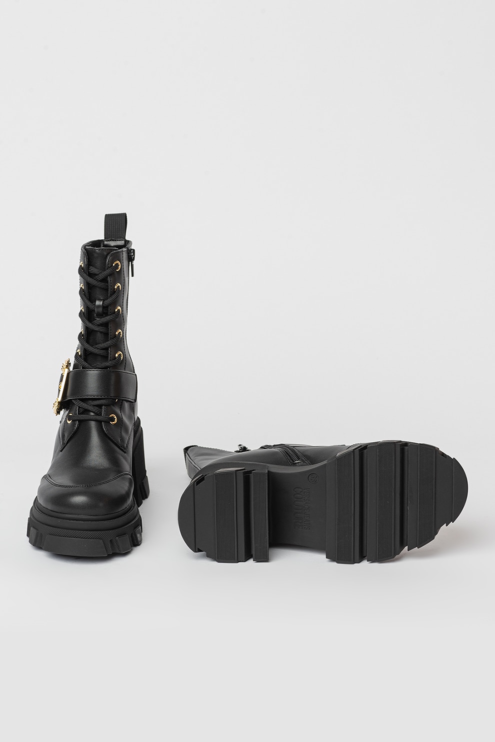 Versace Jeans Couture, Botine cu toc masiv Sophie, Negru, 37 - eMAG.ro