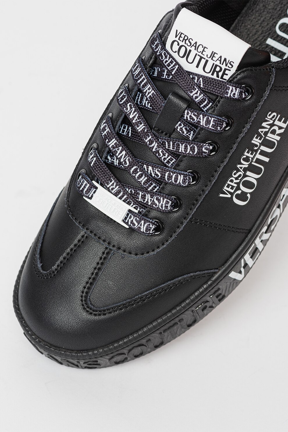 Versace Jeans Couture, Спортни обувки от кожа и еко кожа с лого, Черен ...