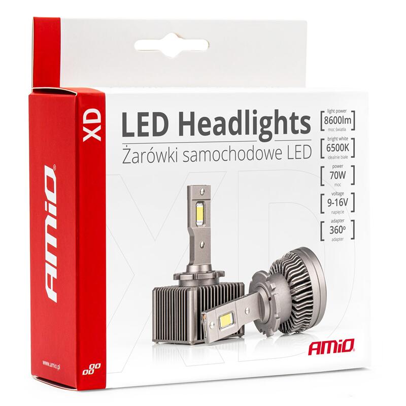 Комплект 2 LED крушки Amio, D1S / D1R, 6500k, 9-16V, 70W, 8600lm, 360 градуса, Canbus, XD Series ...