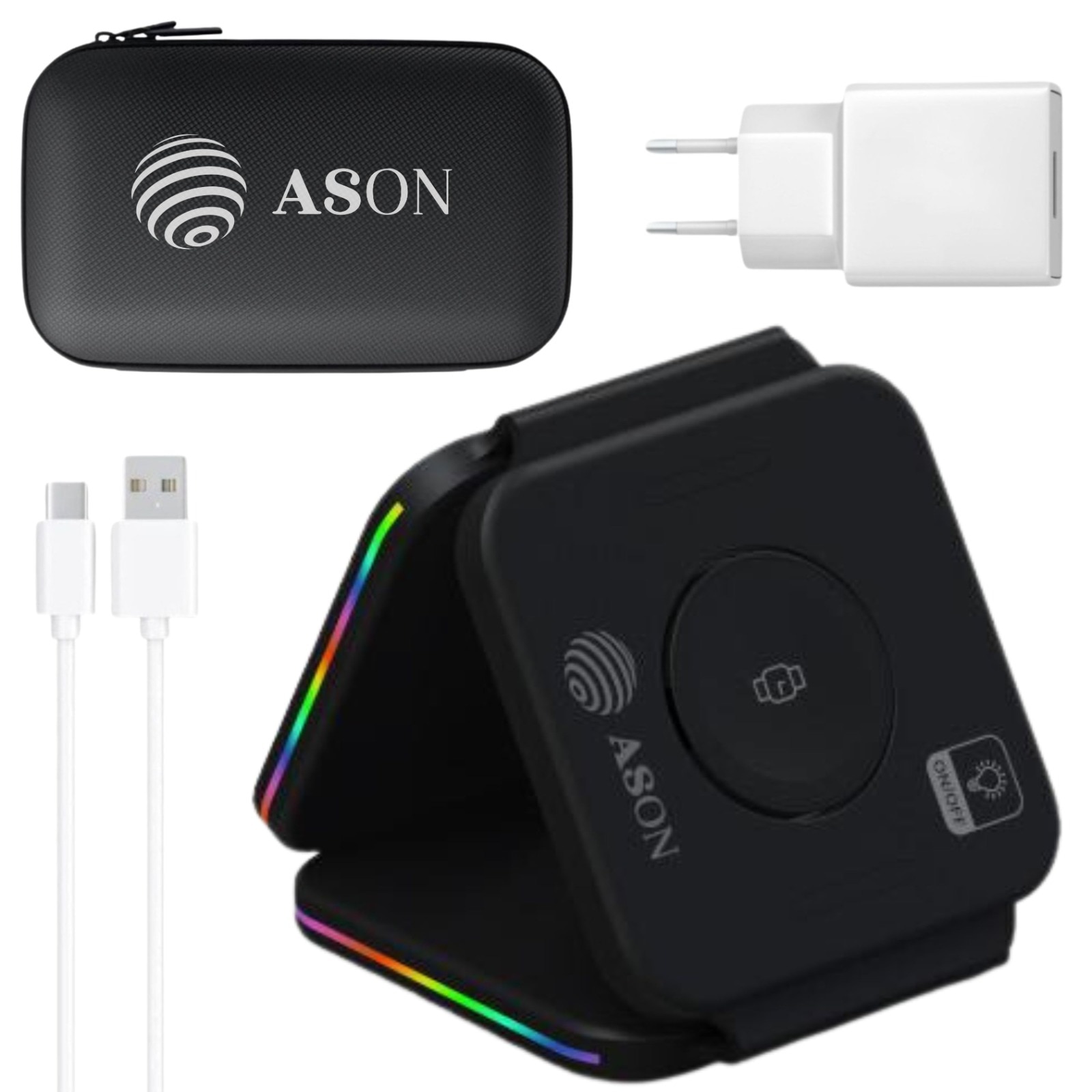 Incarcator Wireless 3 in 1 ASON™️ Fast Charge, 15W, Pliabil, Statie ...