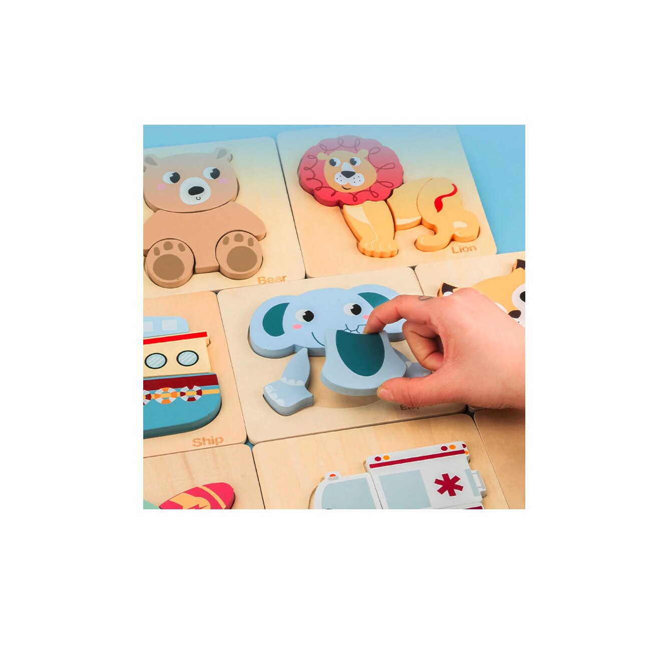 Set puzzle cu 4 animale, 20 piese mari pentru copii, Kabi - eMAG.ro