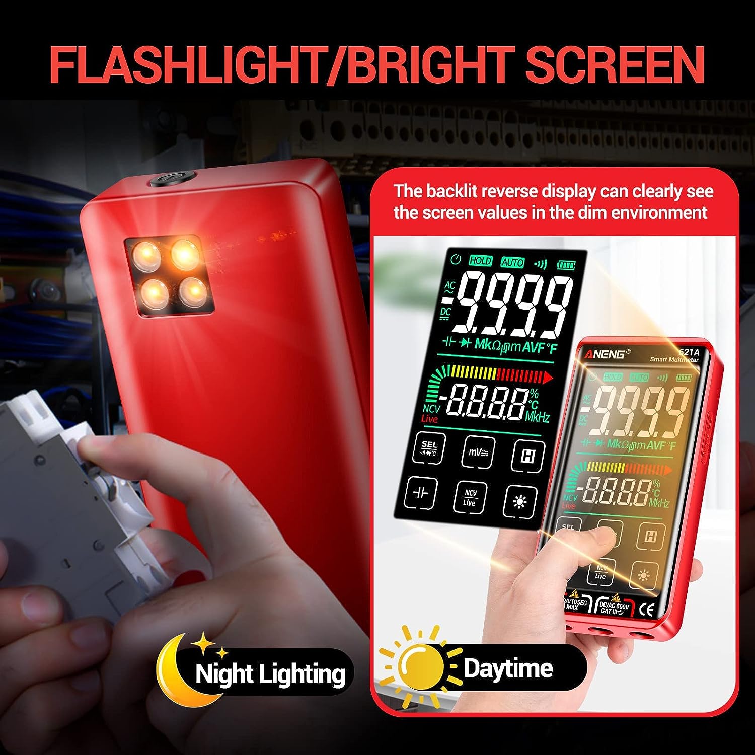 Digitális multiméter ANENG 621A, 4,5 hüvelykes LCD kijelző, automatikus ...