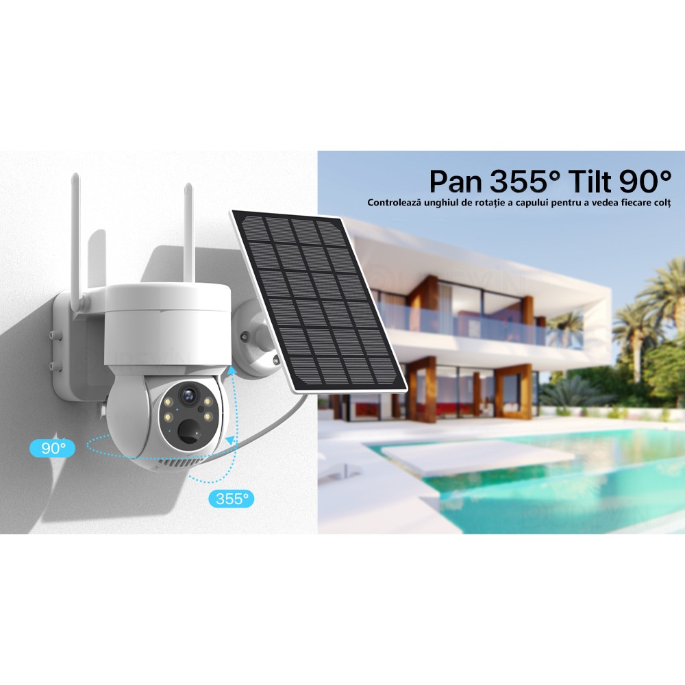Camera de supraveghere WIFi cu panou solar, 4MP HD, Night Vision mode ...