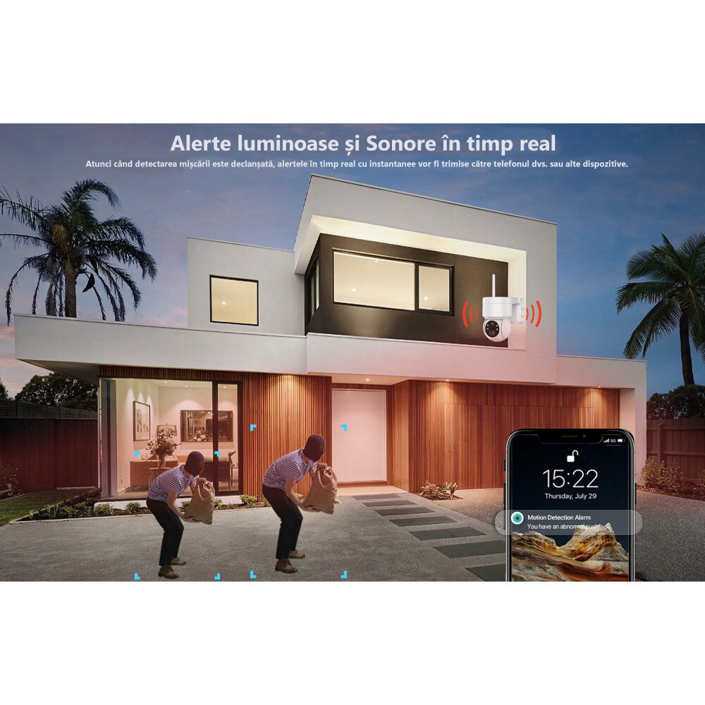 Camera de supraveghere WIFi cu panou solar, 4MP HD, Night Vision mode ...