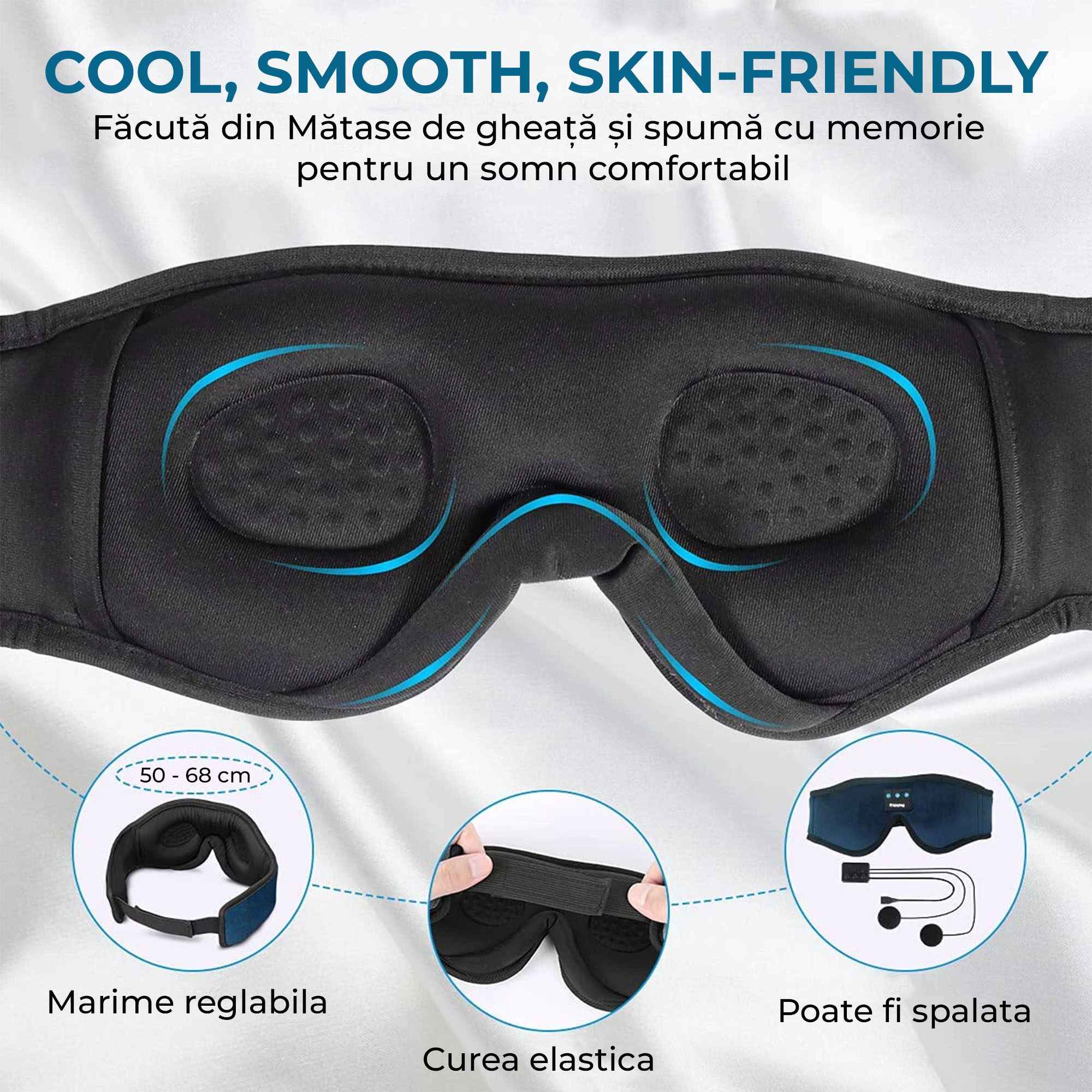 Masca de dormit cu Casti Wireless, Microfon, Bluetooth 5.0, spuma de ...