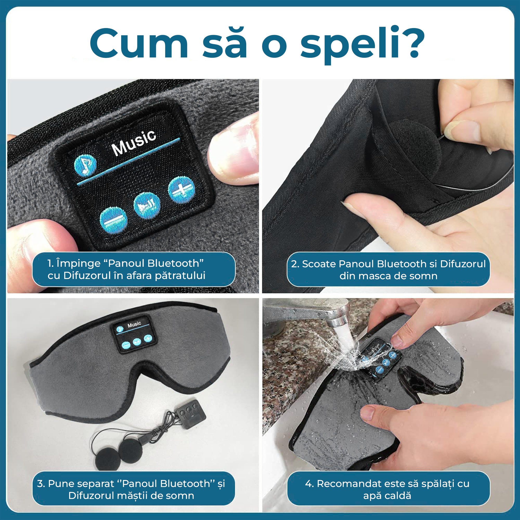 Masca de dormit cu Casti Wireless, Microfon, Bluetooth 5.0, spuma de ...