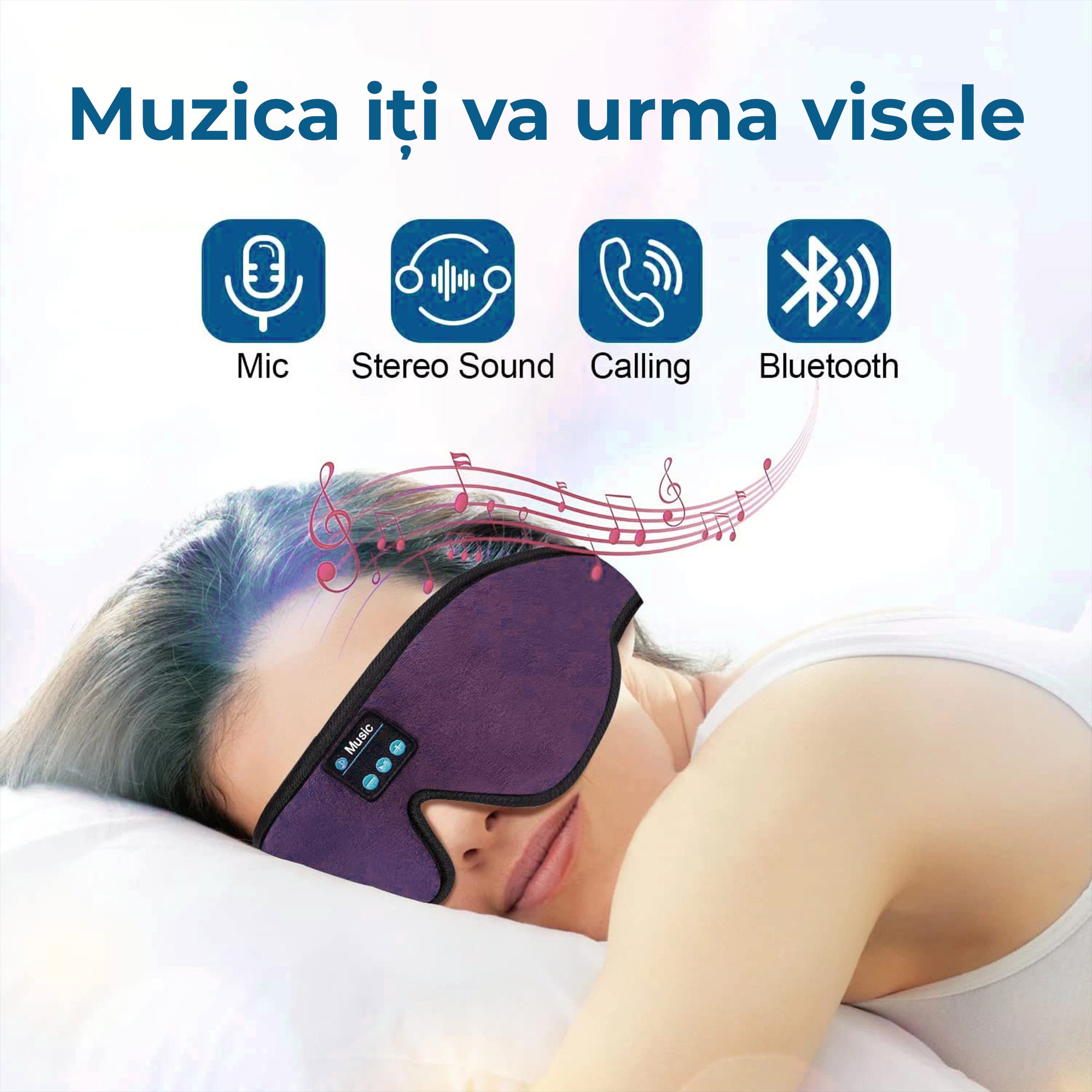 Masca de dormit cu Casti Wireless, Microfon, Bluetooth 5.0, spuma de ...