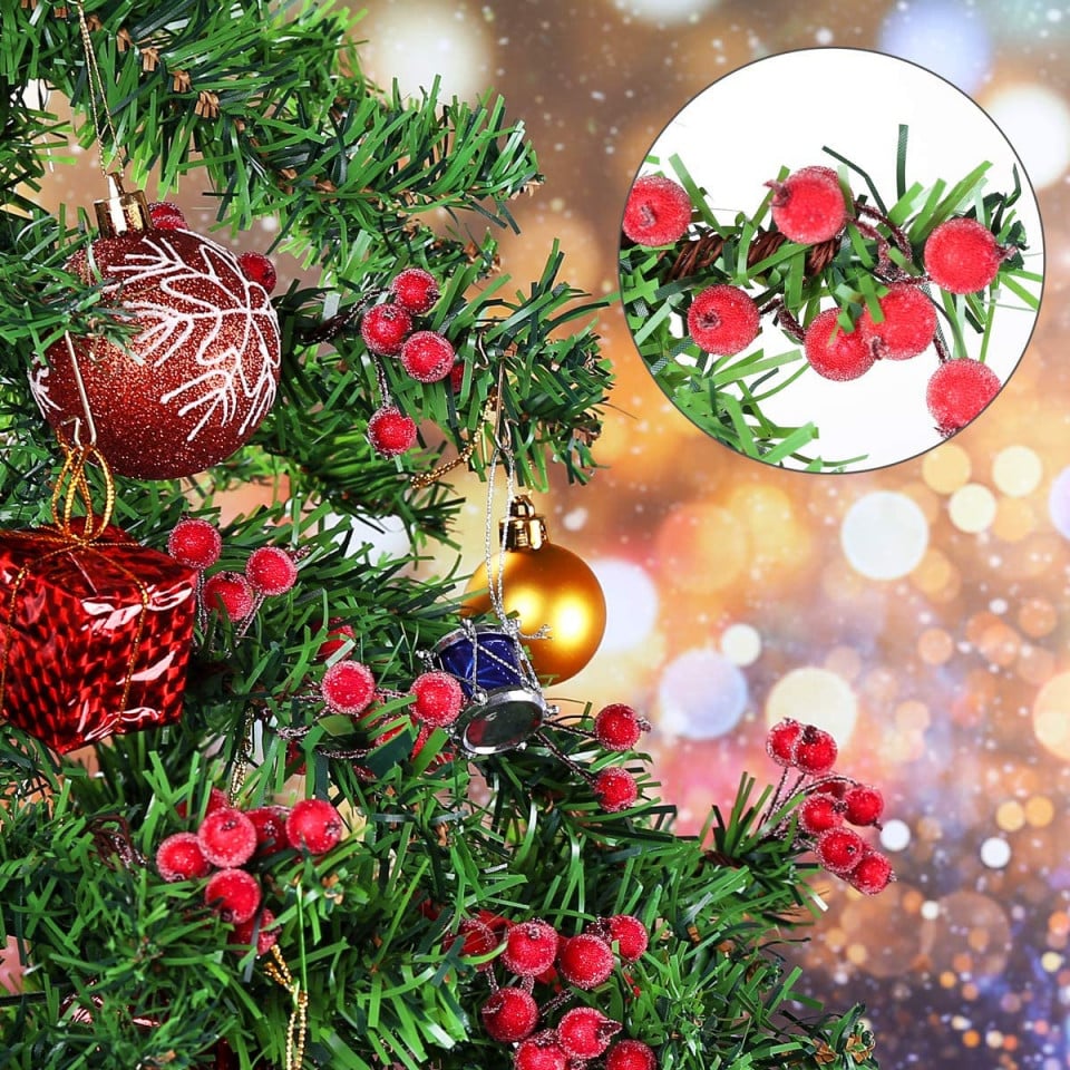 Set de 200 fructe artificiale pentru coronite de Craciun Melliex, rosu ...