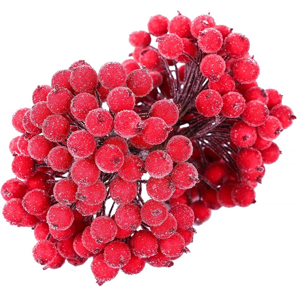 Set de 200 fructe artificiale pentru coronite de Craciun Melliex, rosu ...