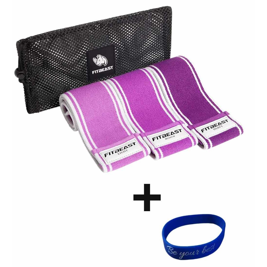 Комплект от 3 фитнес ленти FitBeast Fitness и силиконова гривна ROFIT ...