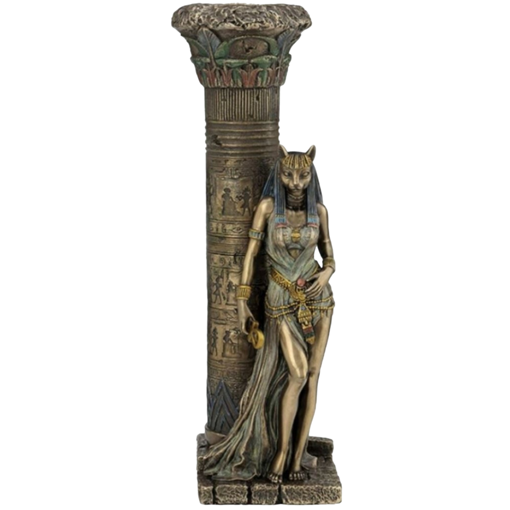 Figurina, Zeita Egipteana Bastet Sprijinita de o Coloana, din Rasina, 8 ...