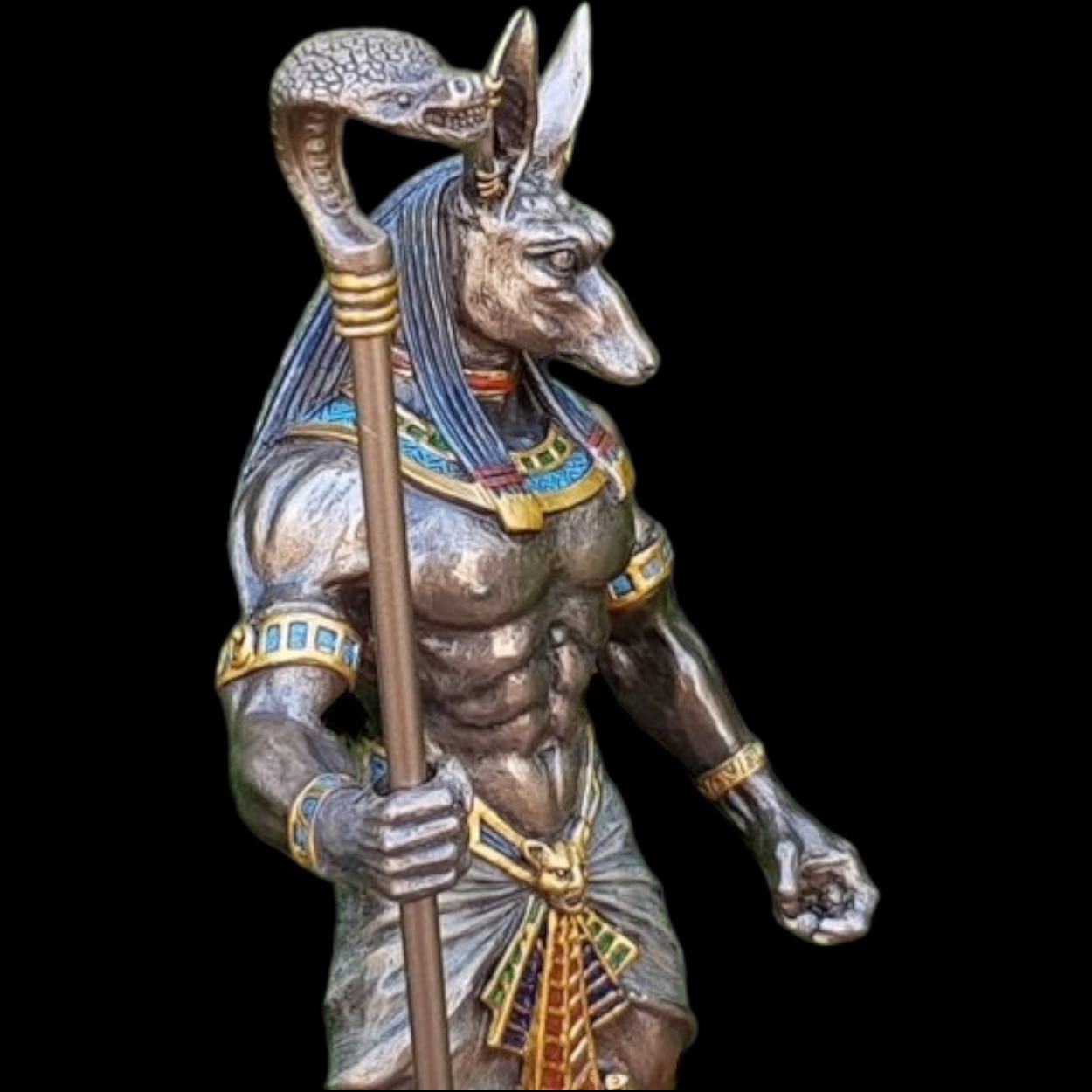 Figurina, Zeul Egiptean Anubis cu Cobra, din Rasina, 12 cm x 9 cm x 26 ...