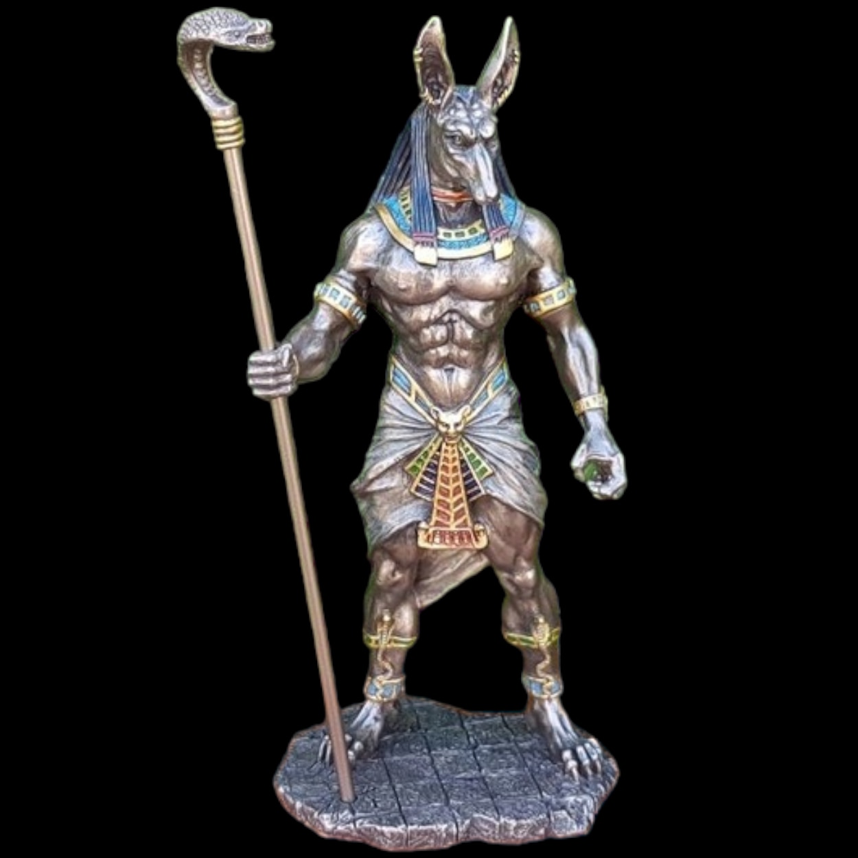 Figurina, Zeul Egiptean Anubis cu Cobra, din Rasina, 12 cm x 9 cm x 26 ...