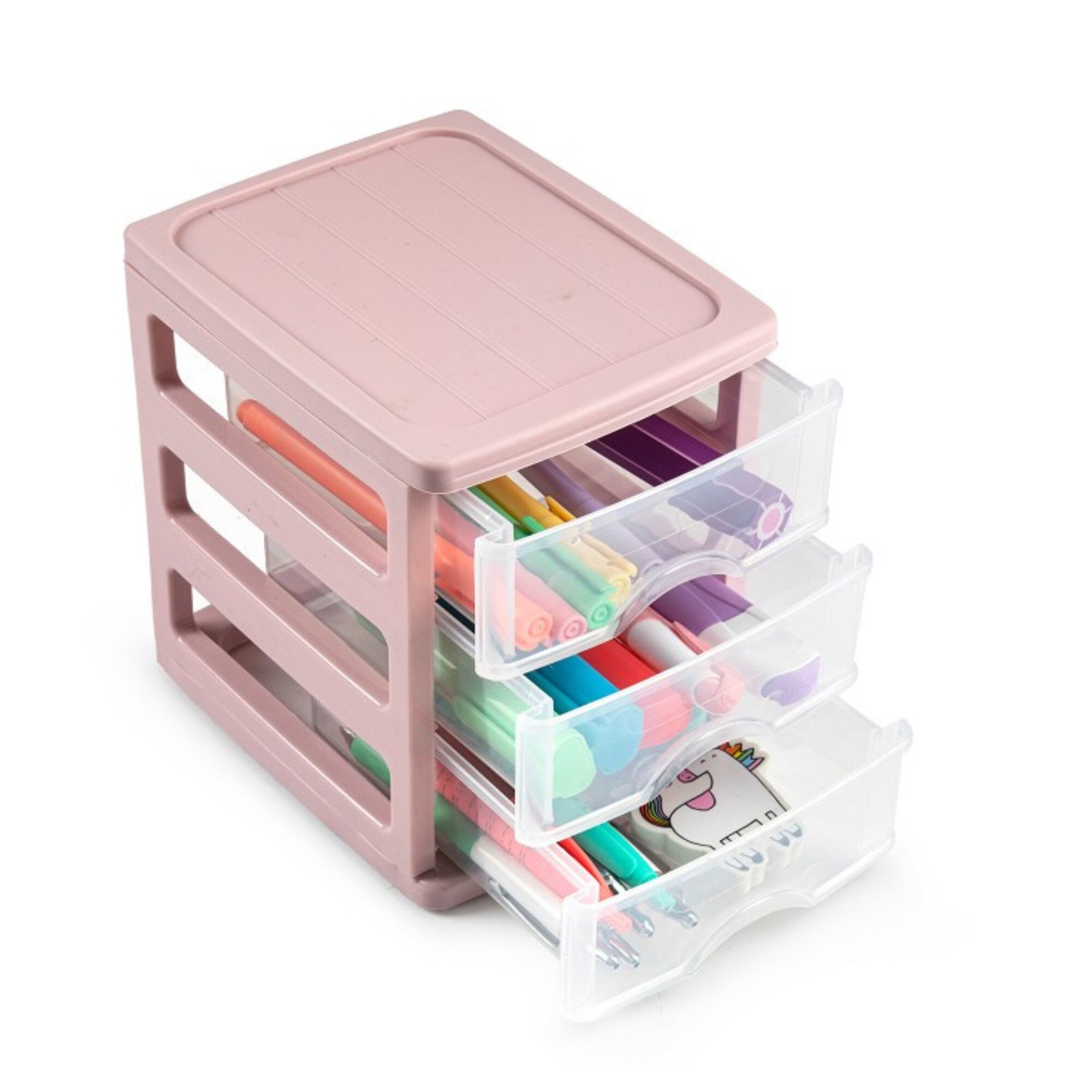 Organizator plastic, cu 3 sertare, 13,5 x 17 x 17, plastic, transparent ...
