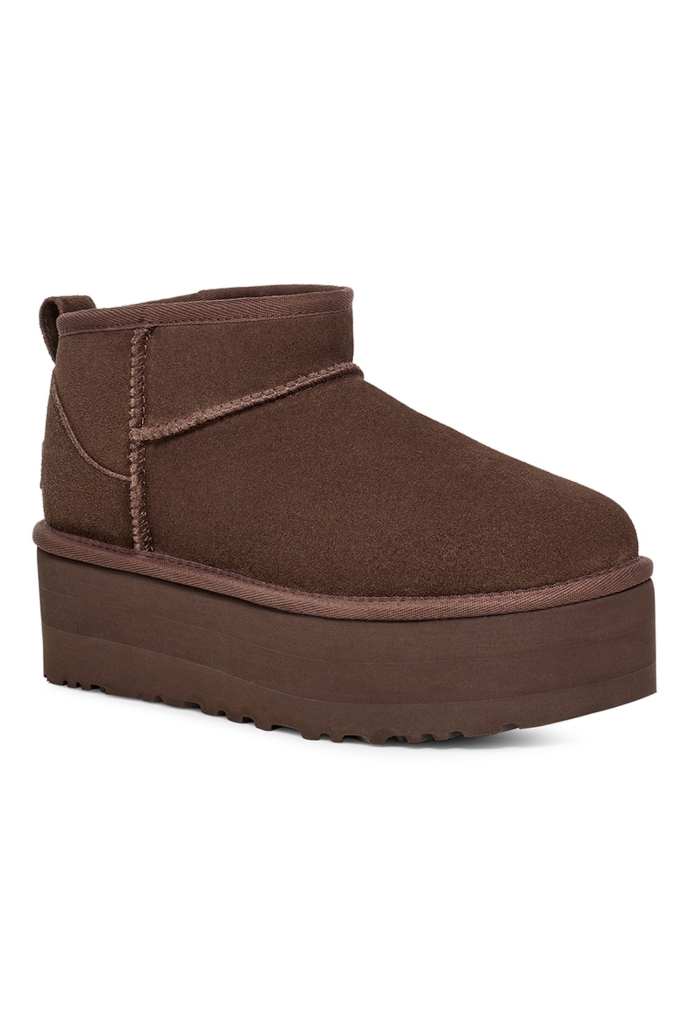 UGG, Ghete flatform de piele intoarsa Classic Ultra Mini, Maro cognac ...