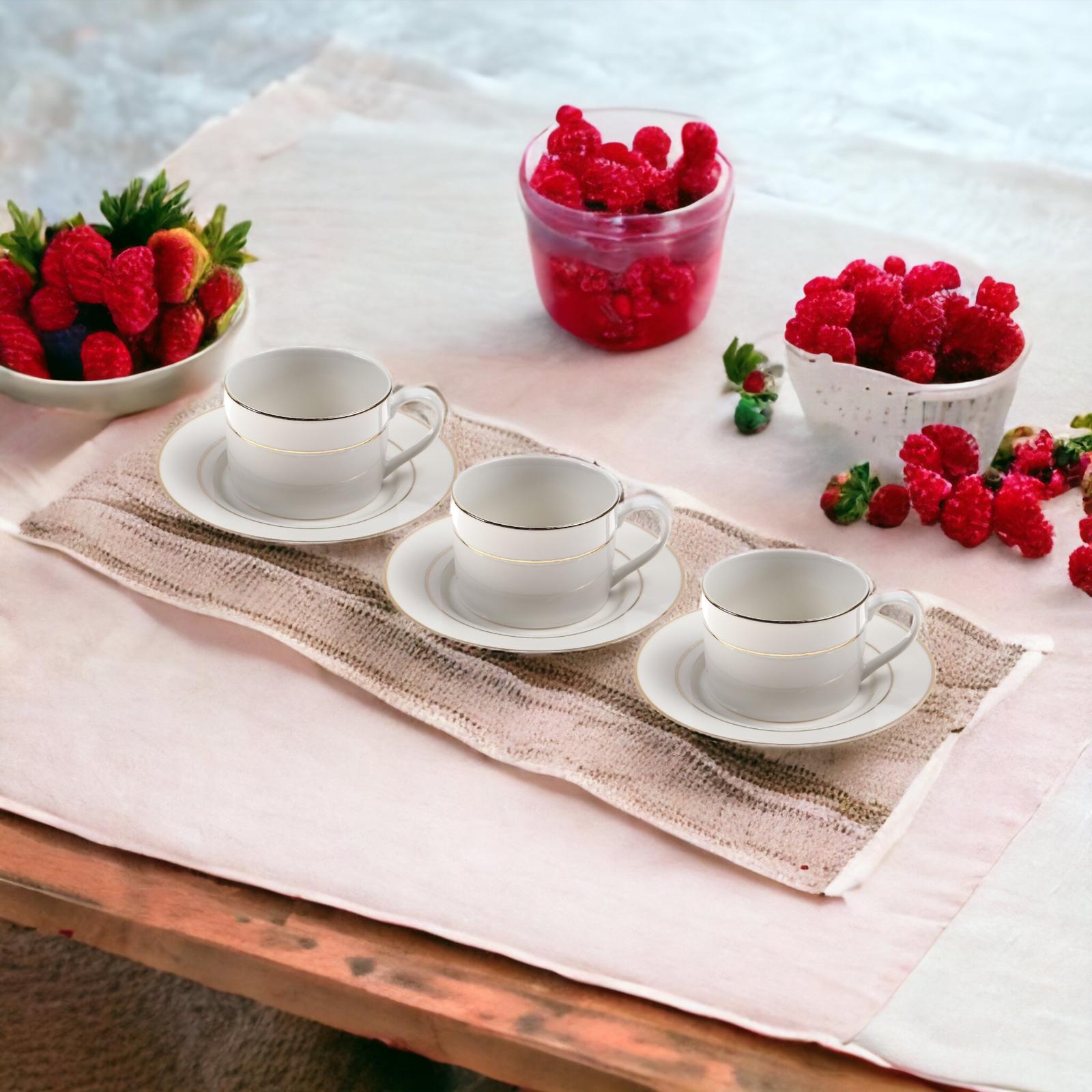 Set 12 piese cesti si farfuriute de cafea Ilsedo Home, portelan, Alb/Auriu, 220 ml - eMAG.ro