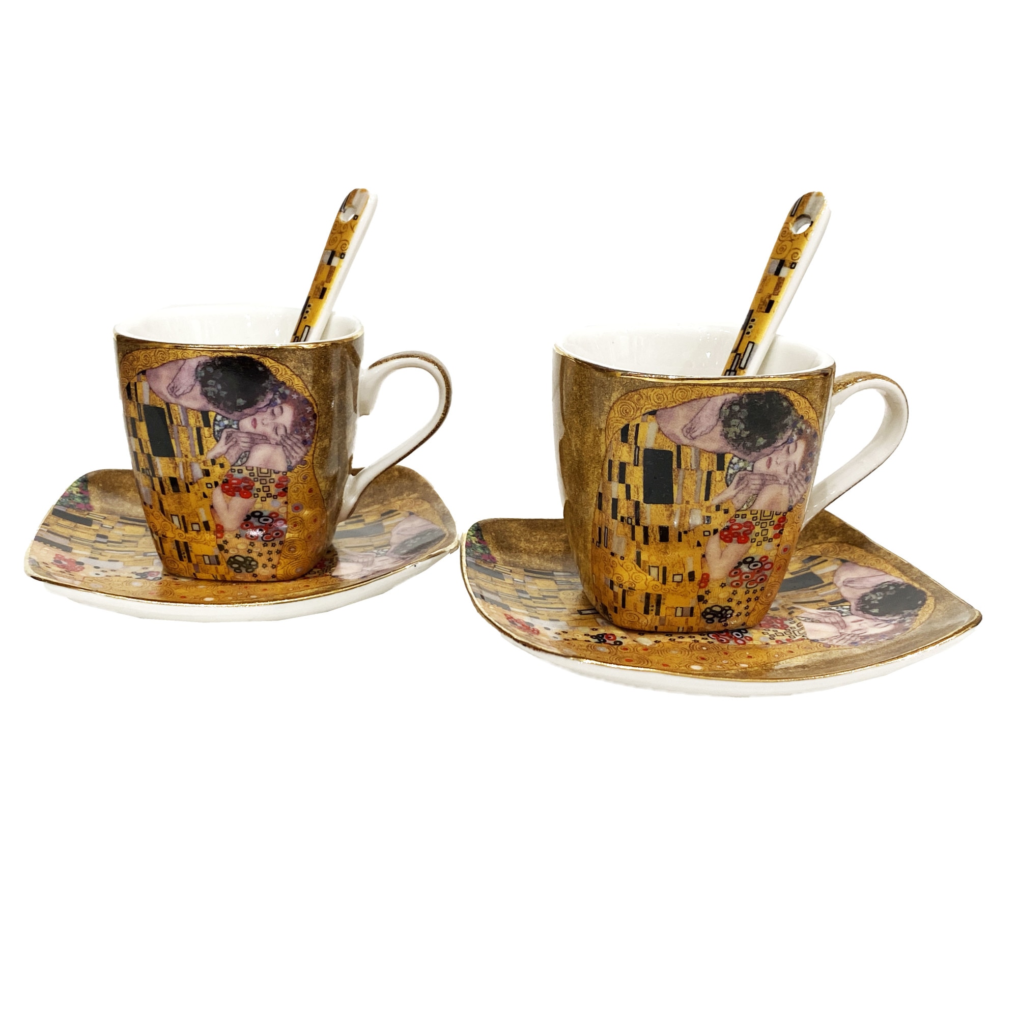 Set 2 cani din portelan, model expresso, Klimt Kiss auriu, 50 ml - eMAG.ro