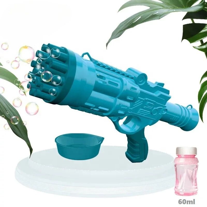 Pistol cu bule Bubble Gun, 28 cm, 24 gauri, albastu deschis - eMAG.ro