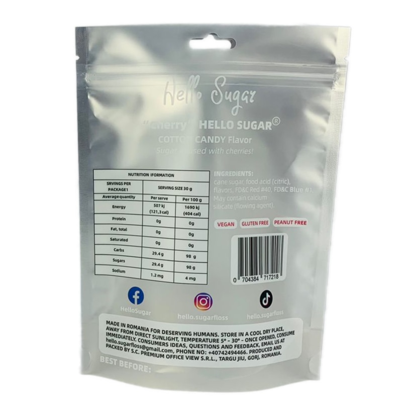 Vata zahar, Hello Sugar, aroma cirese, 30 g - eMAG.ro