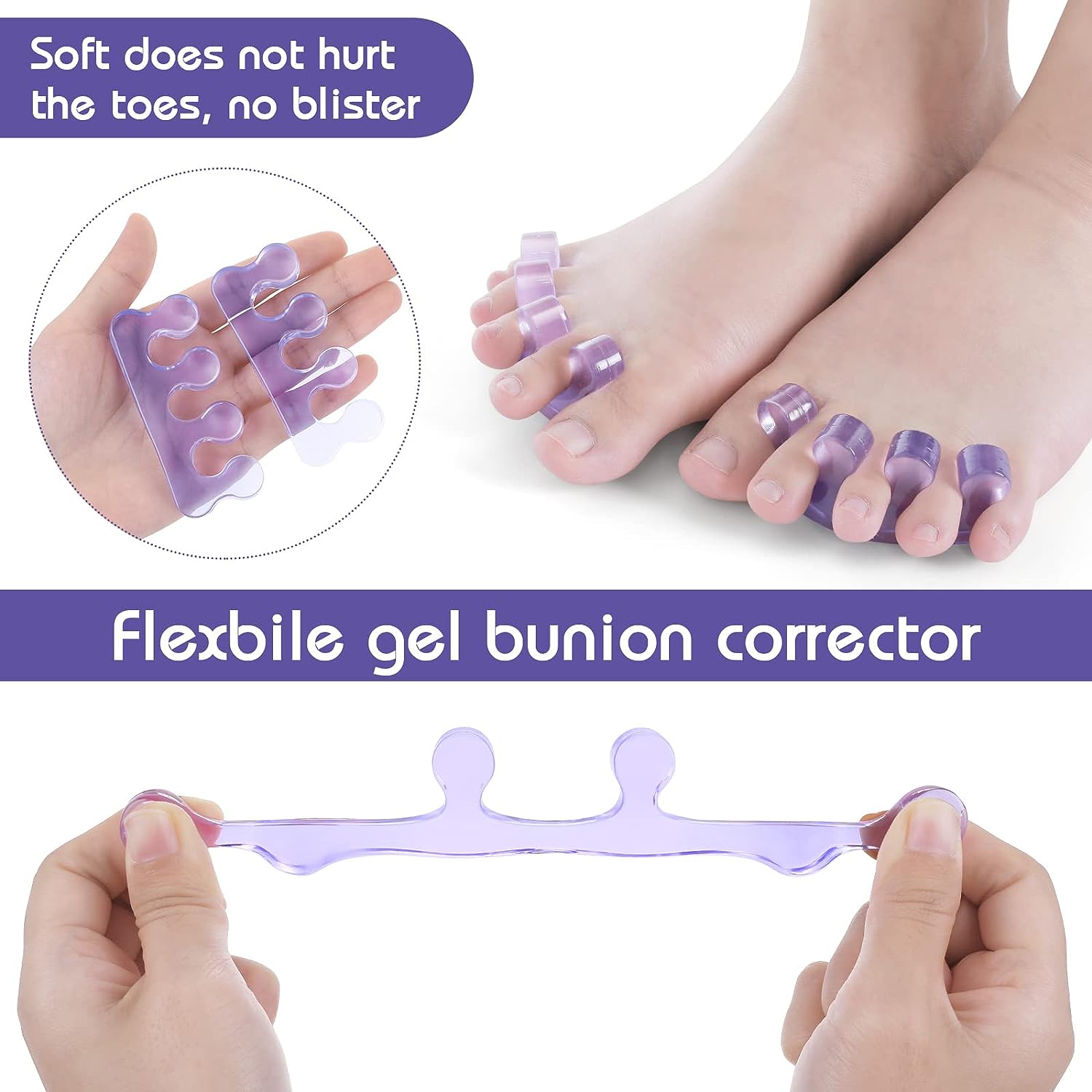 Separator degete pentru pedichiura, Sunmostar, Silicon, Violet - eMAG.ro