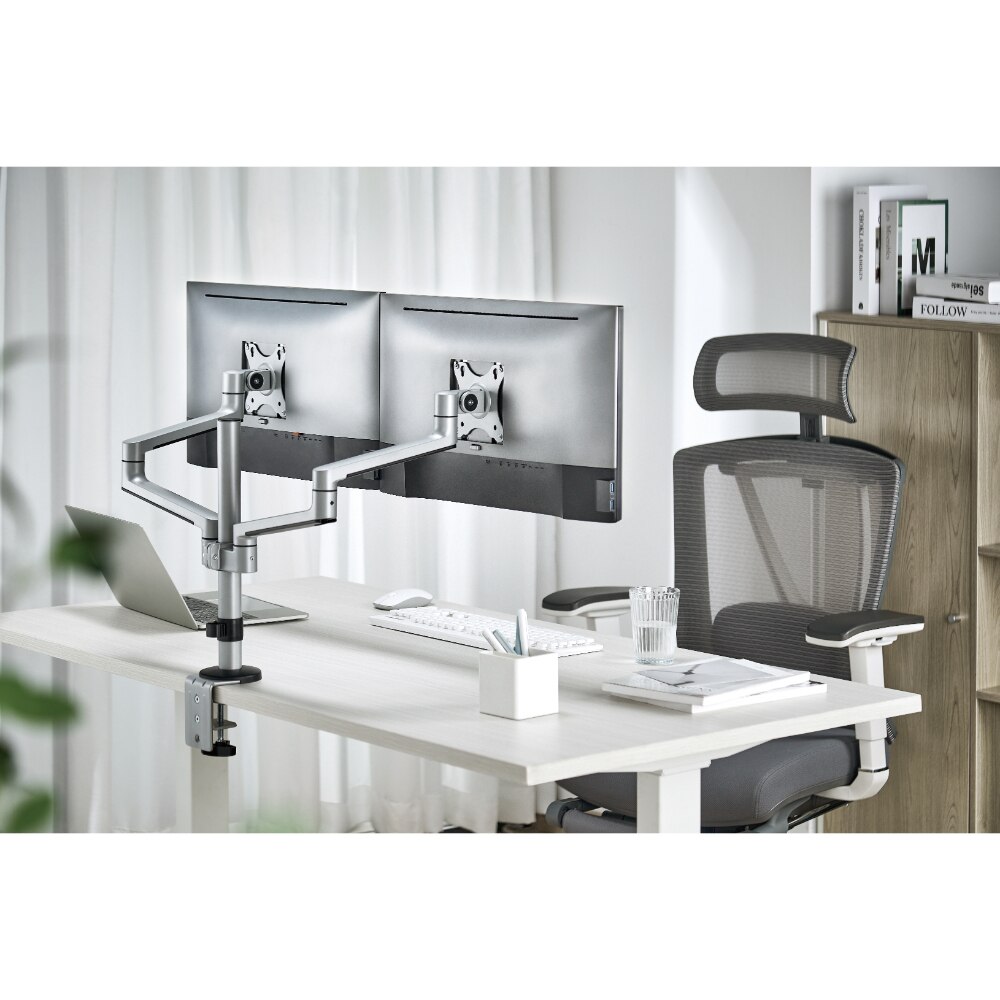 Suport pentru 2 monitoare Premium, Aluminiu, Montare pe birou, 17" - 32 ...