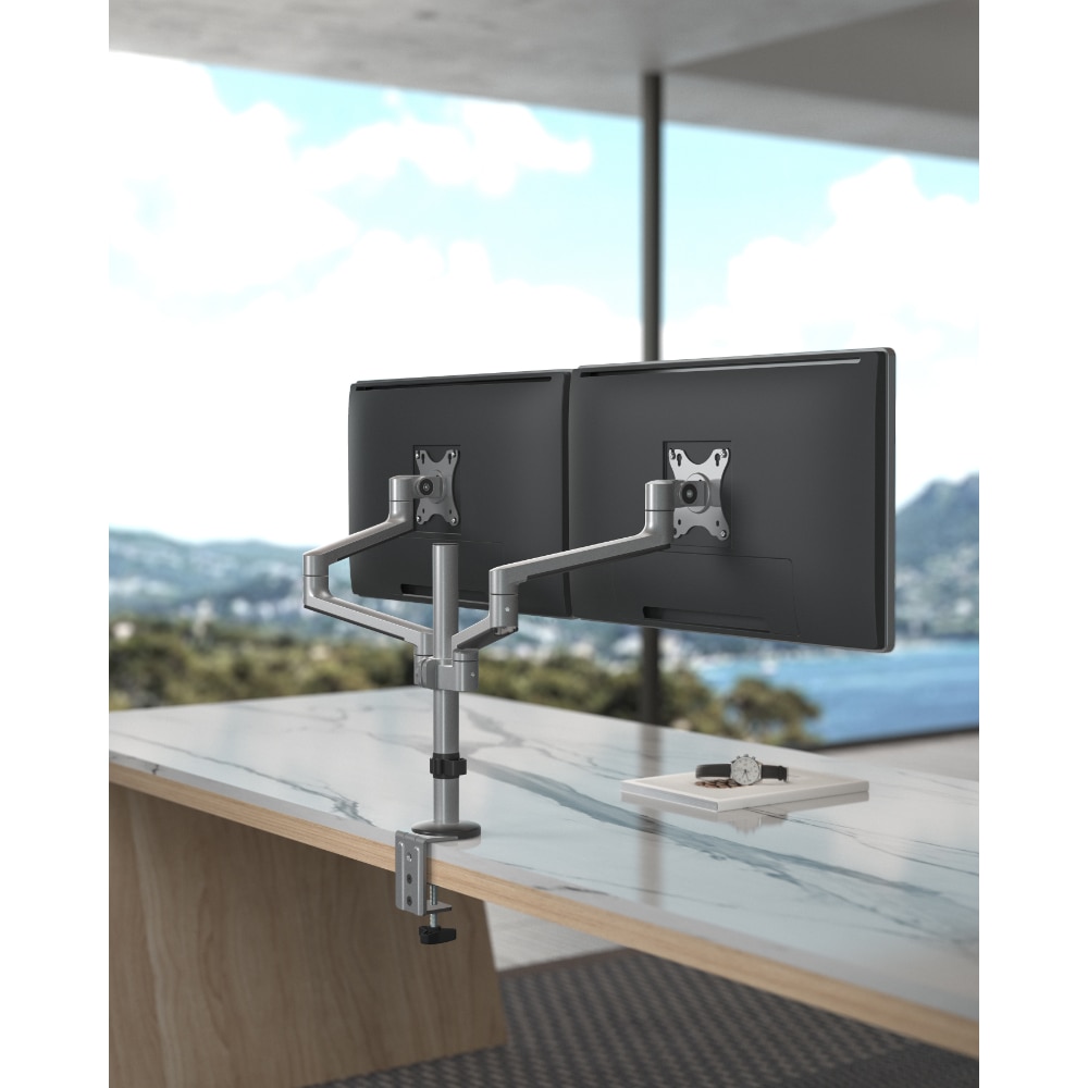 Suport pentru 2 monitoare Premium, Aluminiu, Montare pe birou, 17" - 32 ...