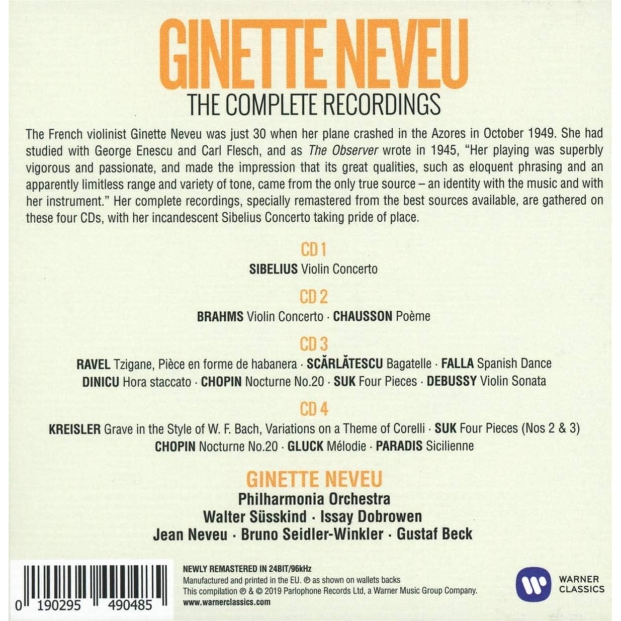 Ginette Neveu - Ginette Neveu - The Complete Recordings (4CDs Box Set ...