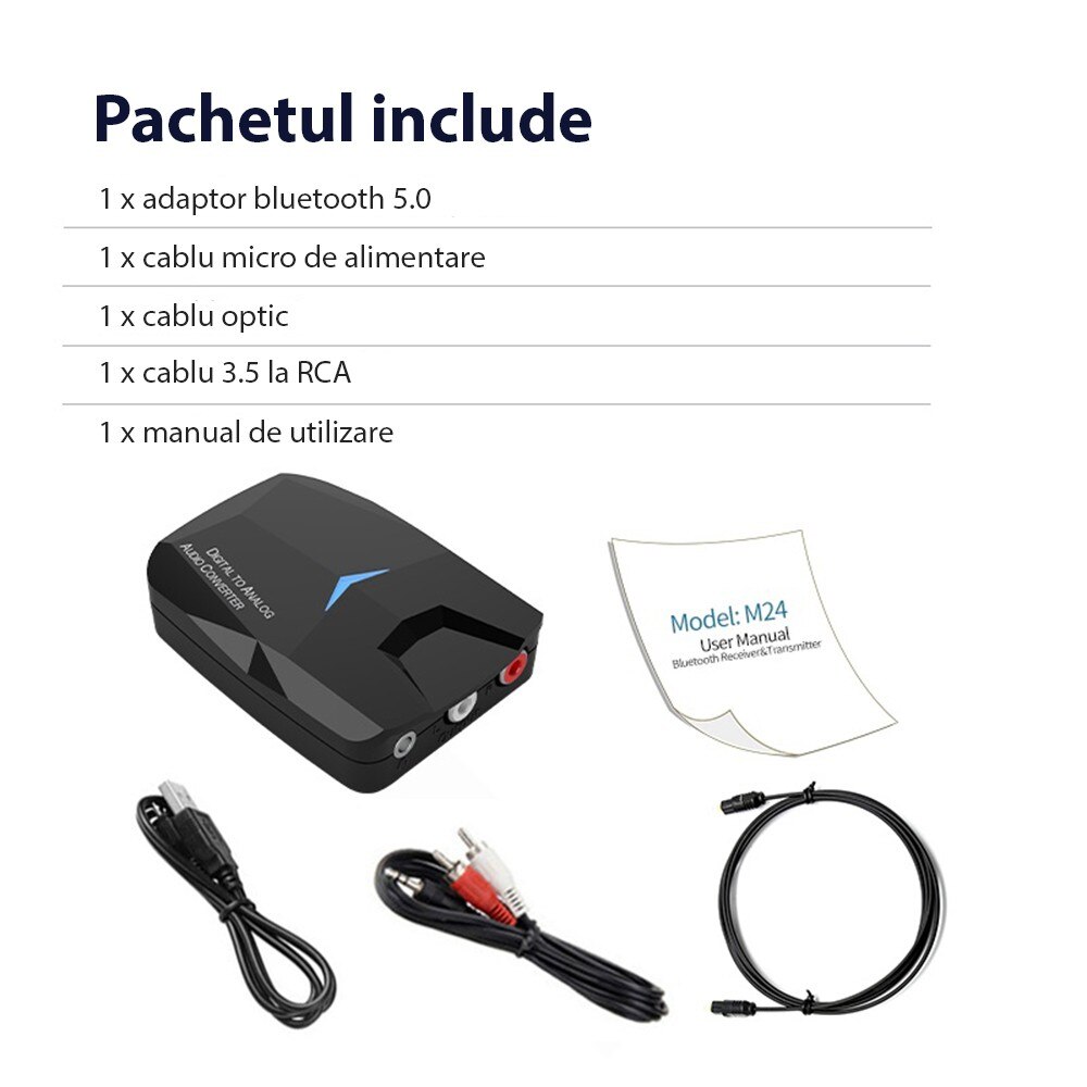 Convertor Audio Digital la Analog Techstar® M24, Compatibil Bluetooth 5 ...