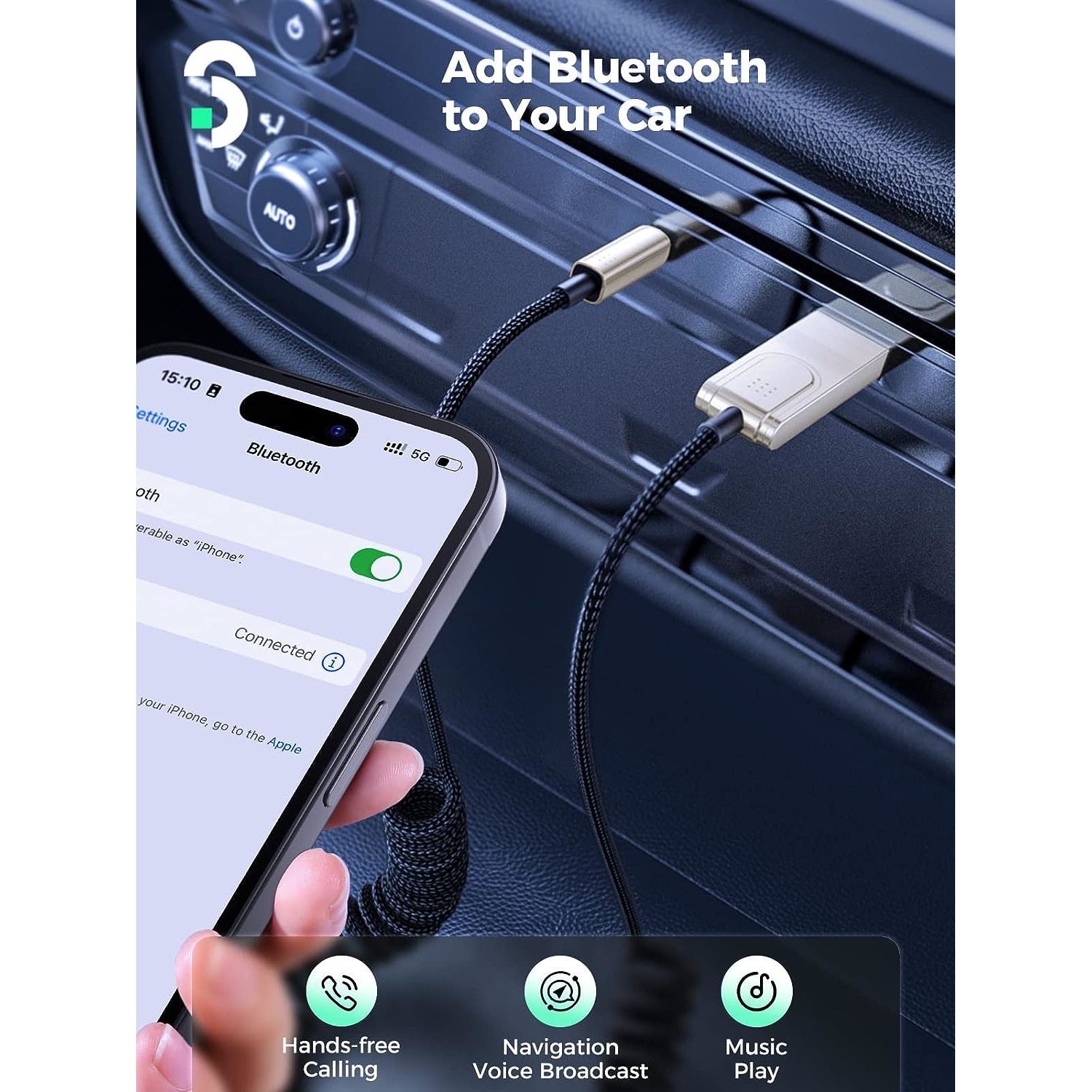 Adaptor Bluetooth 5.1, receiver audio cu alimentare prin USB, cu mufa ...