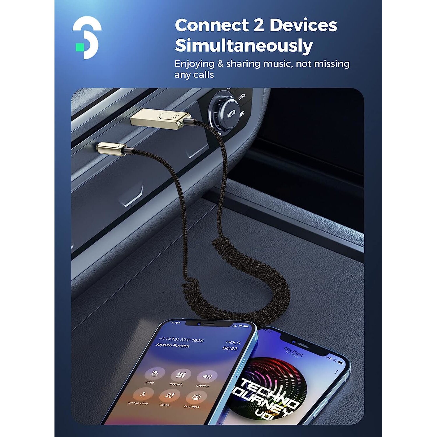 Adaptor Bluetooth 5.1, receiver audio cu alimentare prin USB, cu mufa ...