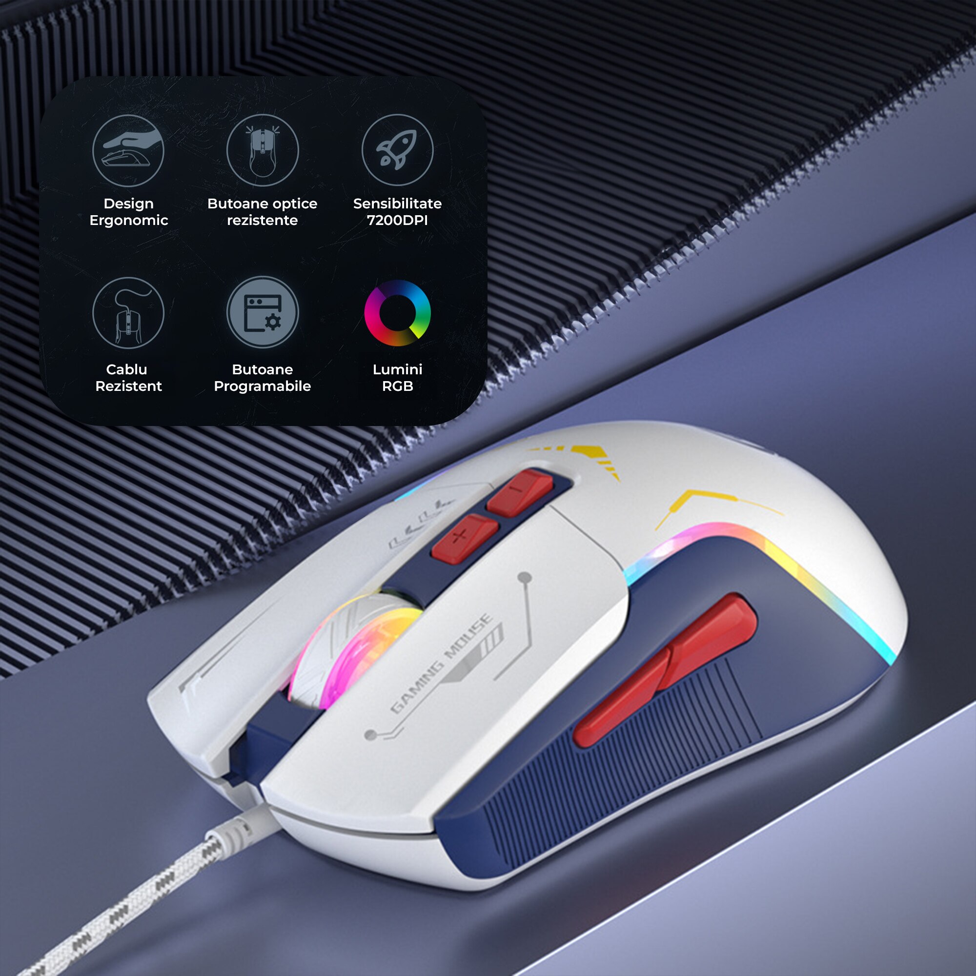 Mouse gaming Timebox, FastCharge, RGB Led, 2 Butoane Programabile, 7200 ...