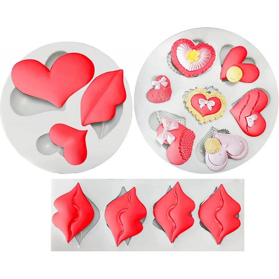 Set de 3 forme pentru prajituri in forma de inima Qpout, silicon, alb ...