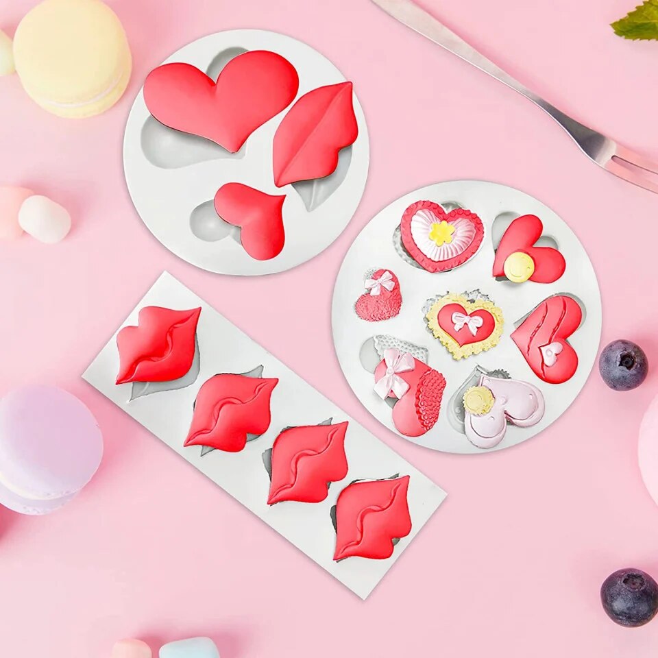 Set de 3 forme pentru prajituri in forma de inima Qpout, silicon, alb ...